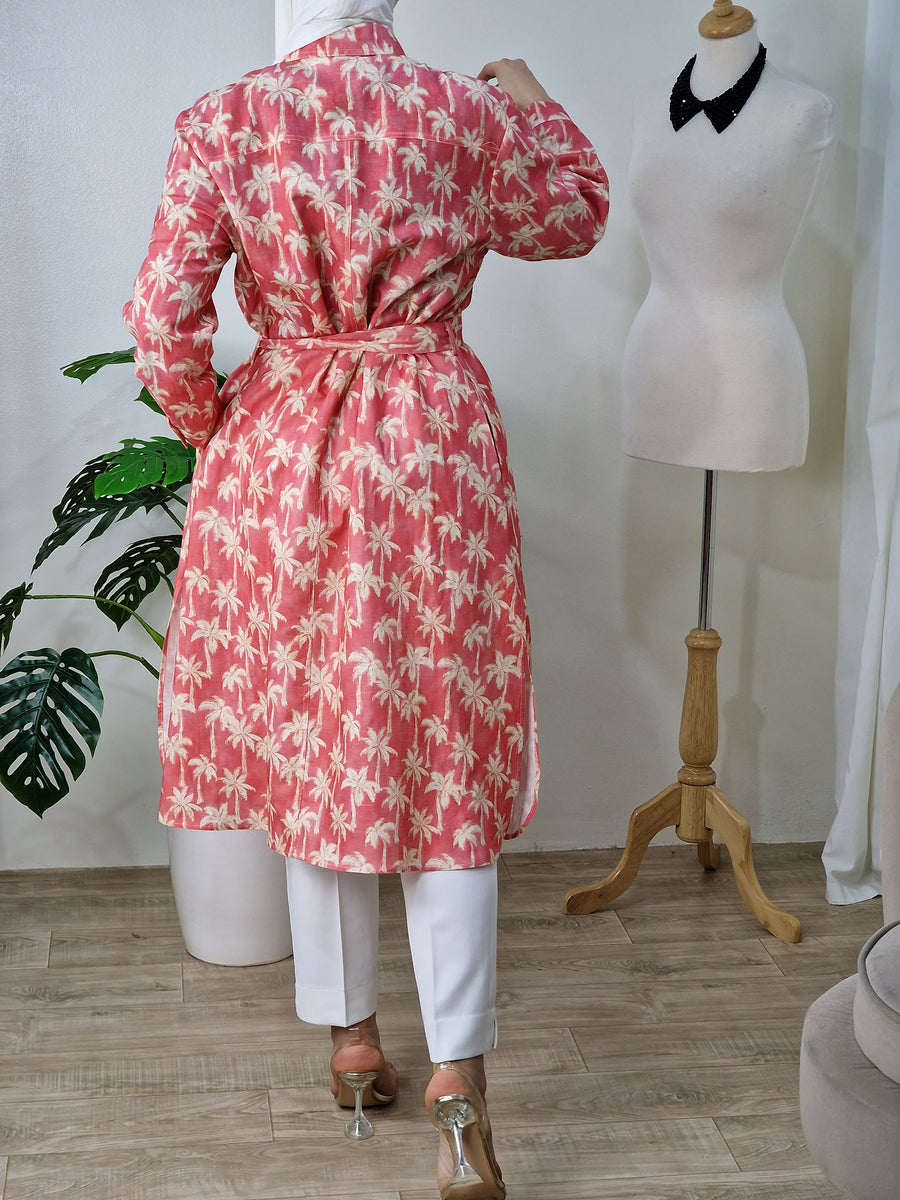 Chemise-robe en Lin rose et beige – DIMABELLE